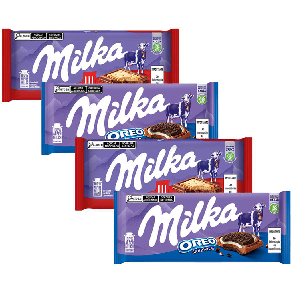 Kit 4 Tabletes Milka com Biscoitos - Milka